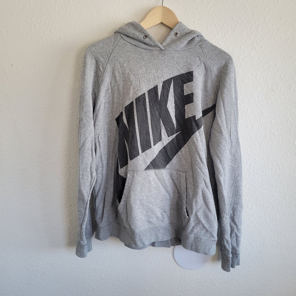 Nike | Sweaters | Nike Logo Hoodie Sweatshirt Hooded Sweater Gray Black ...